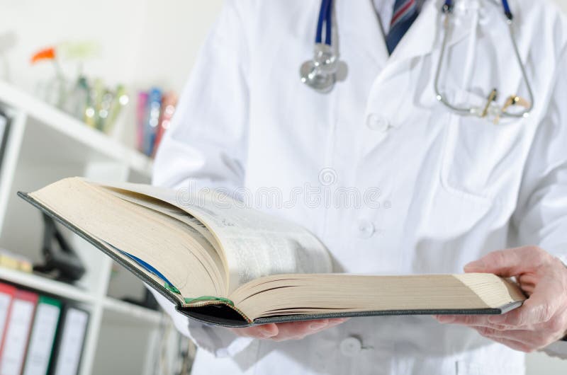 Doctor Doing Research in a Medical Book; Panoramic Banner Stock Image ...