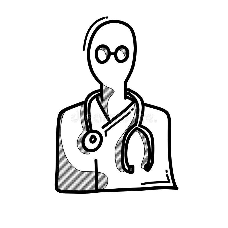 Doctor Doodle Line Icon. Vector Thin Outline Illustration of Medic with ...