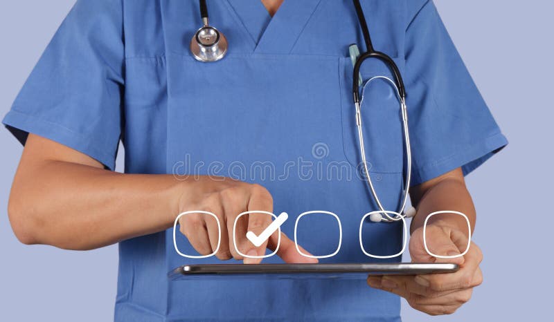 Doctor Draws a Mark To Check Box Over Stock Image - Image of medicine ...