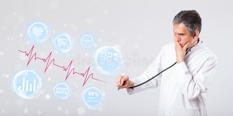 Doctor Examinating Modern Heartbeat Graphics Stock Photo - Image of ...