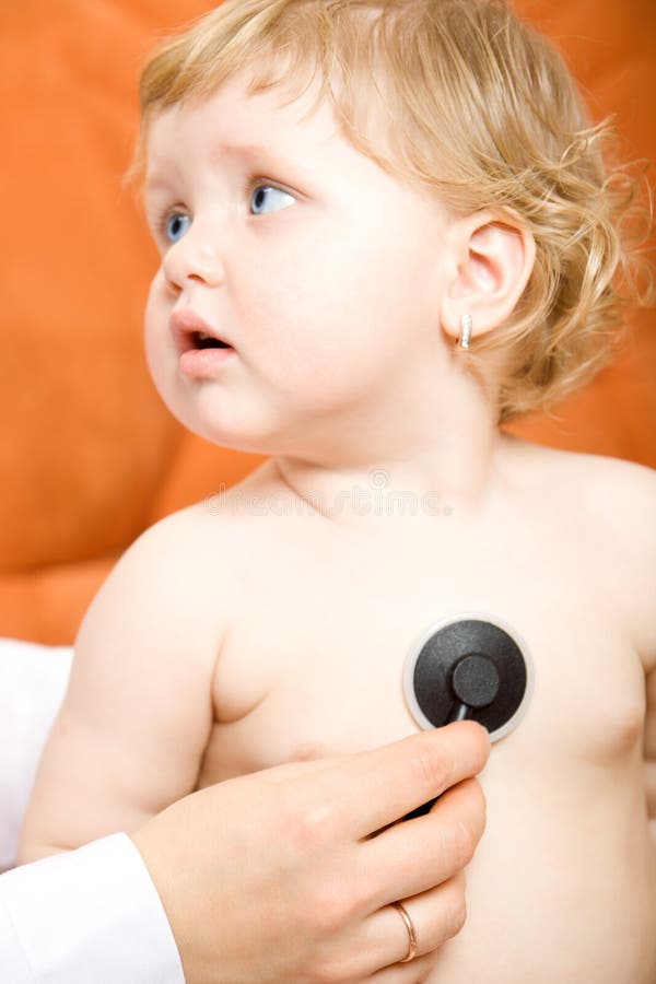 Doctor Examines Child Using Stethoscope Stock Photo - Image of family ...