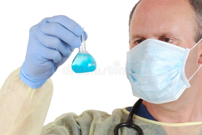 Doctor Examining Blue Laboratory Sample Stock Photo - Image of mask ...