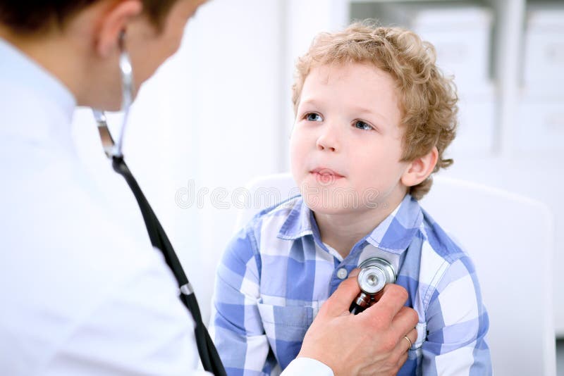 Doctor Examining a Child Patient by Stethoscope Stock Image - Image of ...