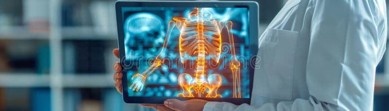 Doctor Examining Medical Scan on Digital Tablet Stock Illustration ...
