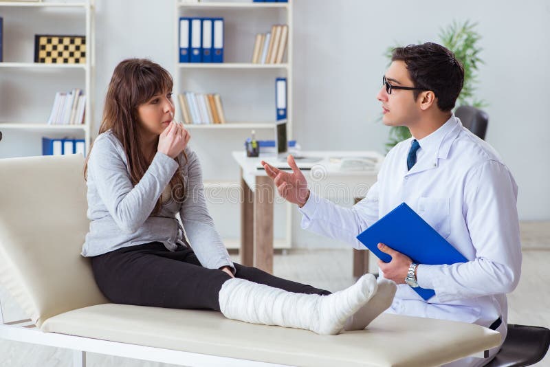 The Doctor Examining Patient with Broken Leg Stock Photo - Image of ...