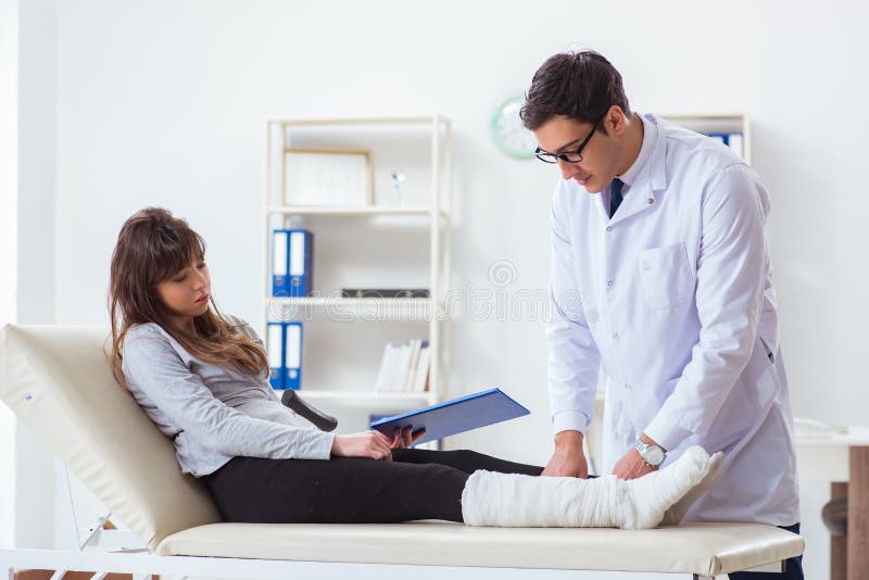 The Doctor Examining Patient with Broken Leg Stock Photo - Image of ...