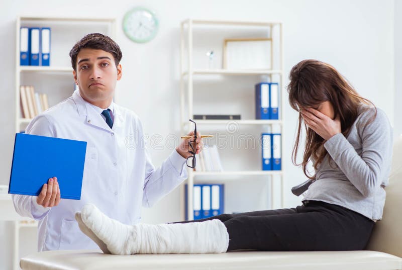 Doctor Examining Patient with Broken Leg Stock Image - Image of bandage ...
