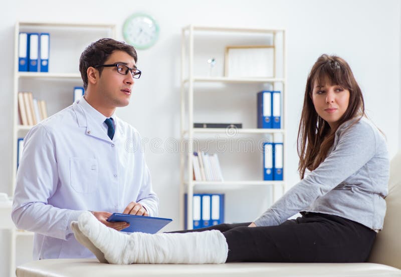 Doctor Examining Patient with Broken Leg Stock Image - Image of medical ...