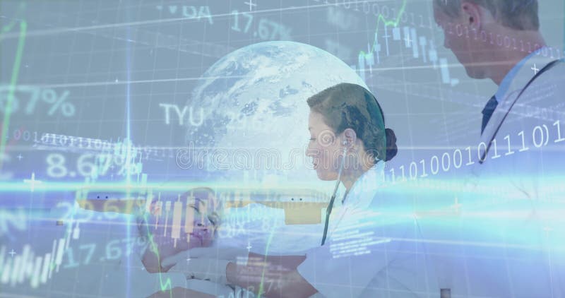 Doctor Examining Patient Using Stethoscope for Vitals with Charts and ...