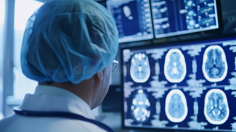 Doctor Examining X-Ray Images on Computer Screen Stock Image - Image of ...