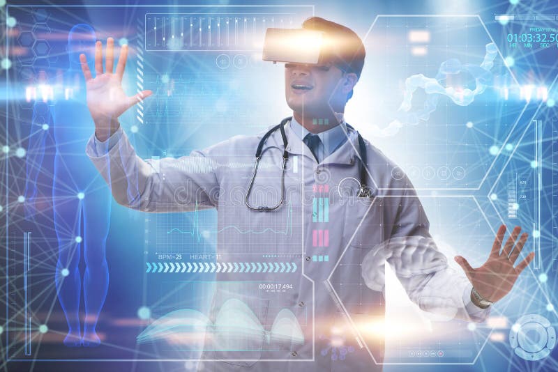 The Doctor Examining X-ray Images Using Virtual Reality Glasses Stock ...