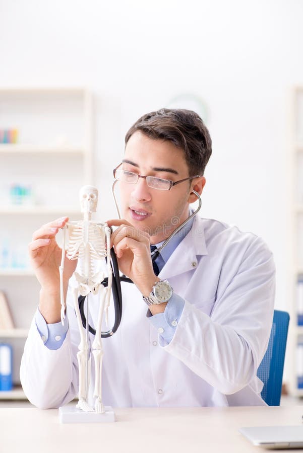 The Doctor Explaining Human Body on Skeleton Stock Image - Image of ...