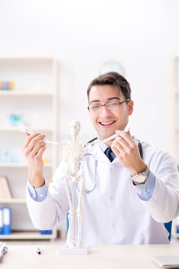 The Doctor Explaining Human Body on Skeleton Stock Photo - Image of ...