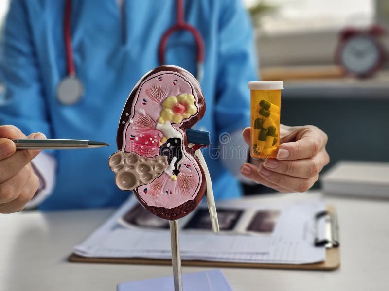 Doctor Explaining Kidney Function Using a Model and Prescription ...