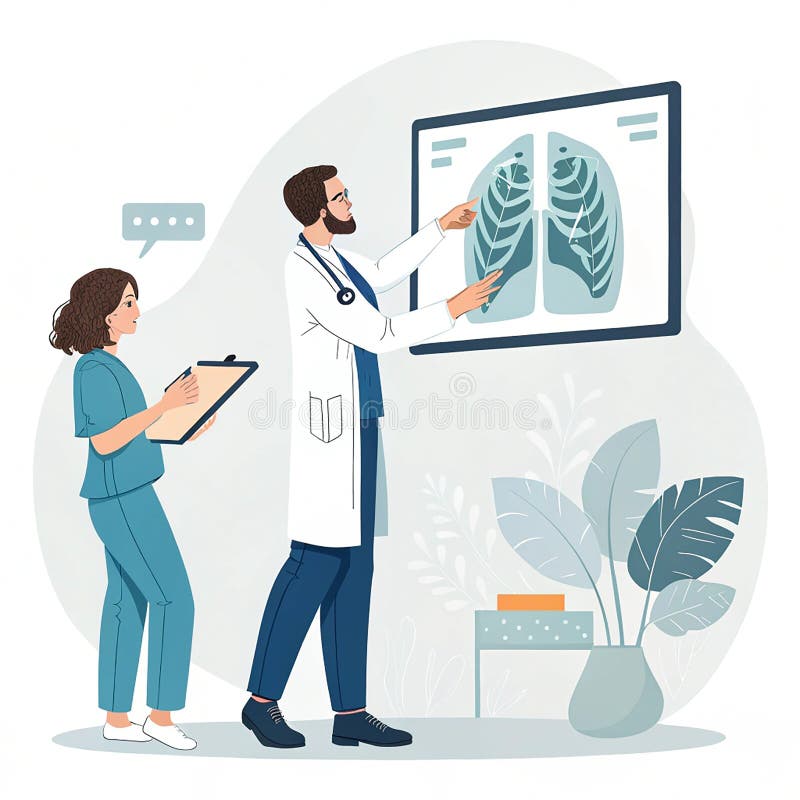 Doctor Explaining X-ray Results on Screen Stock Illustration ...