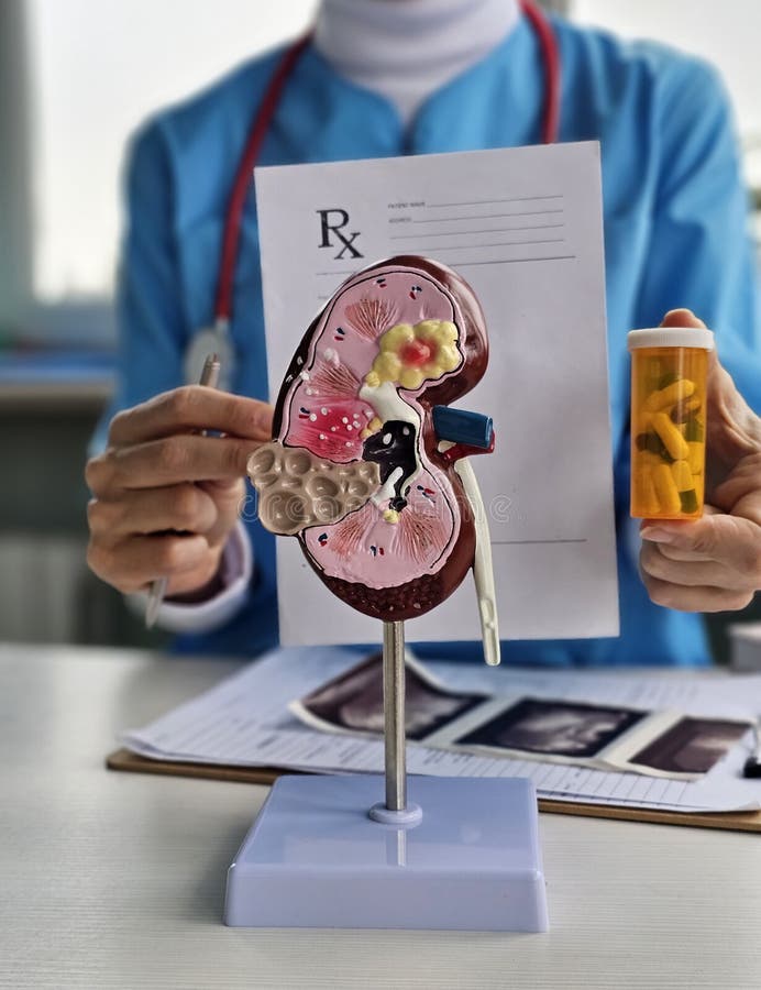 Doctor Explains Kidney Function Using Model and Medication Stock Photo ...