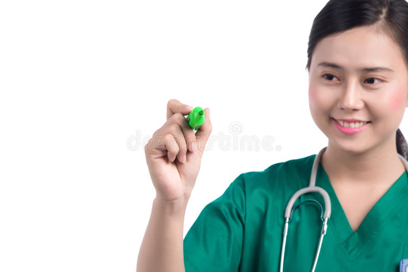 Doctor Female Writing Something with Marker on Glass Stock Photo ...