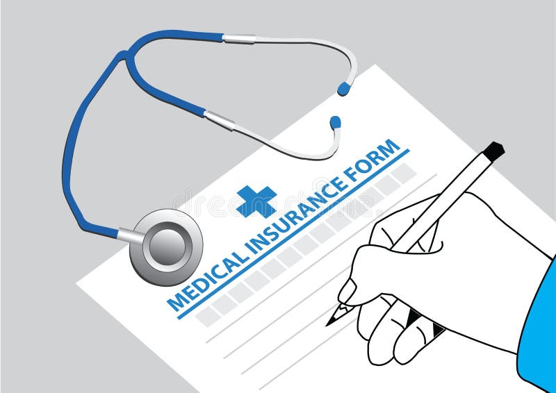 Doctor Fill in the Medical Insurance Form with Stethoscope on the Table ...