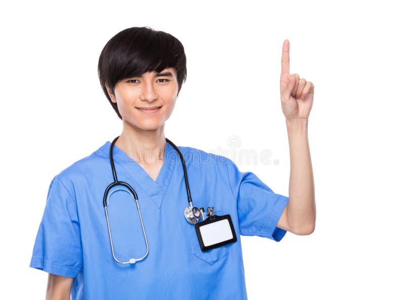 Doctor with finger up stock photo. Image of medic, nurse - 43099184
