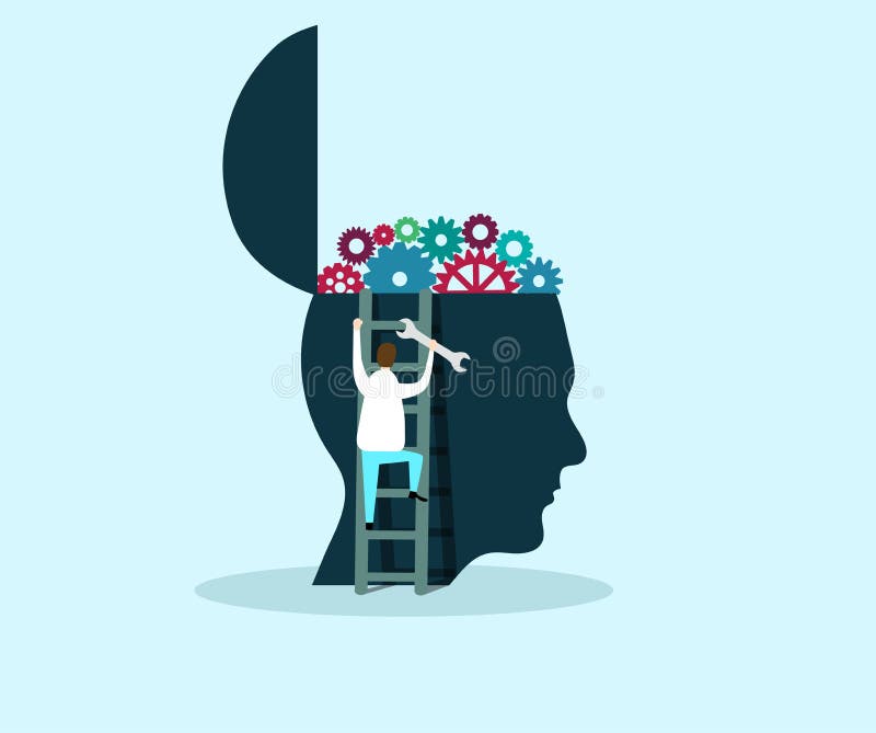 Doctor Fixing Gear in Human Brain Flat Vector Illustration Stock Vector ...