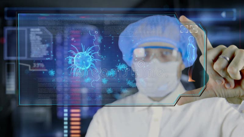 Doctor with Futuristic Hud Screen Tablet. Bacteria, Virus, Microbe ...