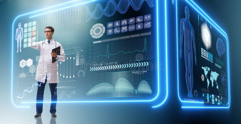 The Doctor in Futuristic Medical Concept Pressing Button Stock Photo ...