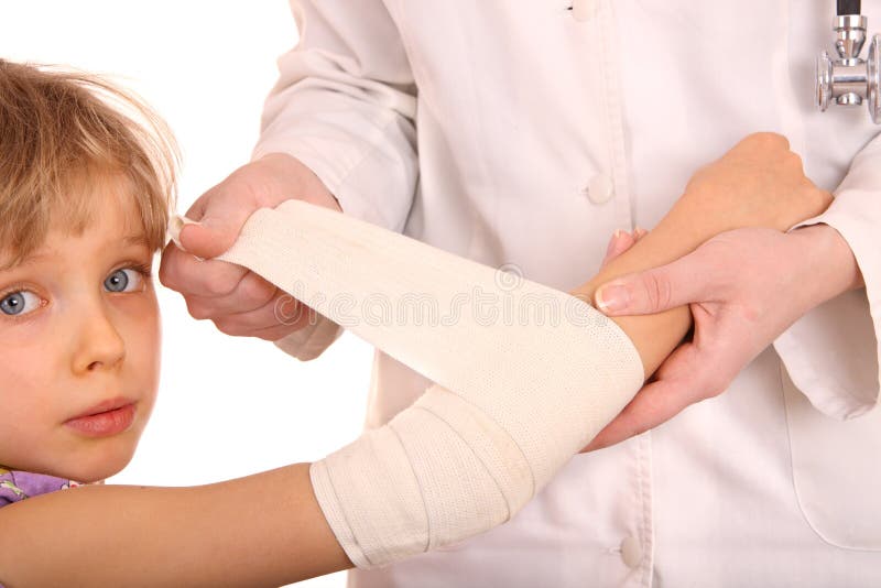 Doctor Give First Aid of Child. Stock Photo - Image of blond, face: 7976218