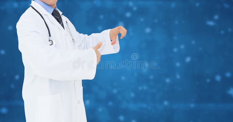 Doctor Giving Presentation Against Blue Background Stock Image - Image ...