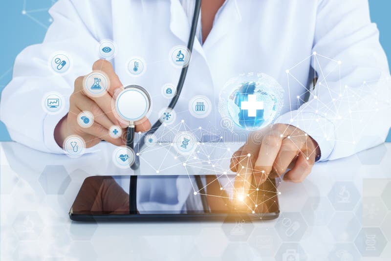 The Doctor in the Global Network Test, Diagnostics. Stock Image - Image ...