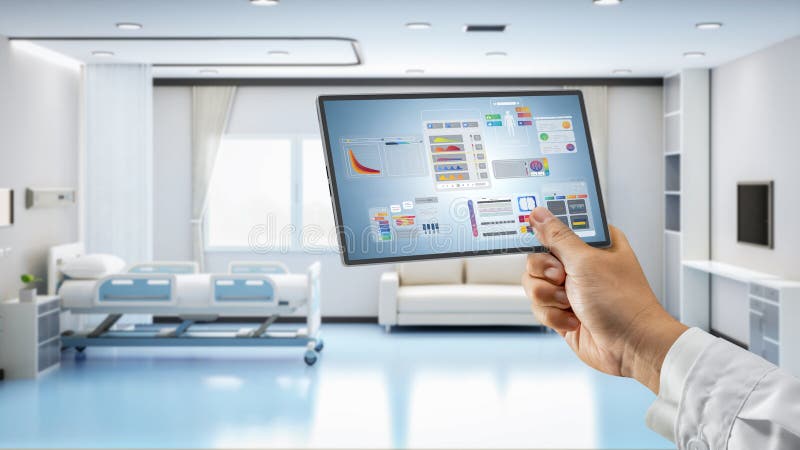 Doctor with Graphic Interface Display in Hospital Room Stock Photo ...