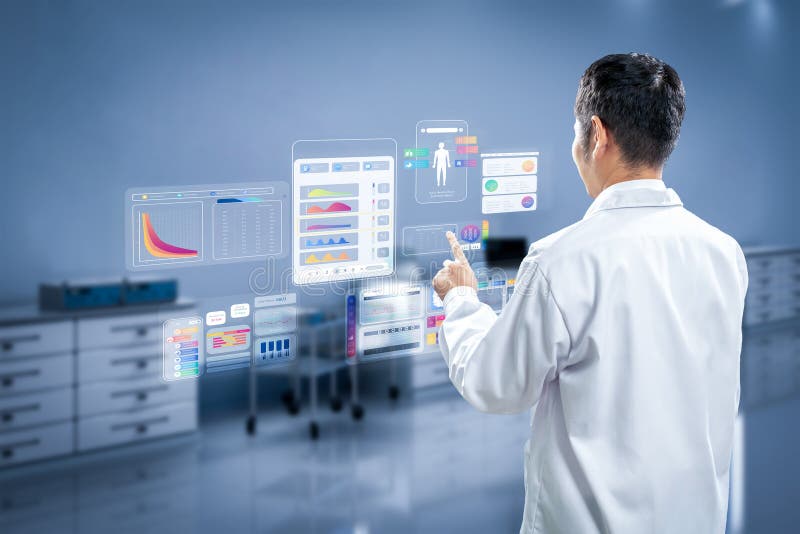Doctor with Graphic Interface Display in Hospital Room Stock Image ...