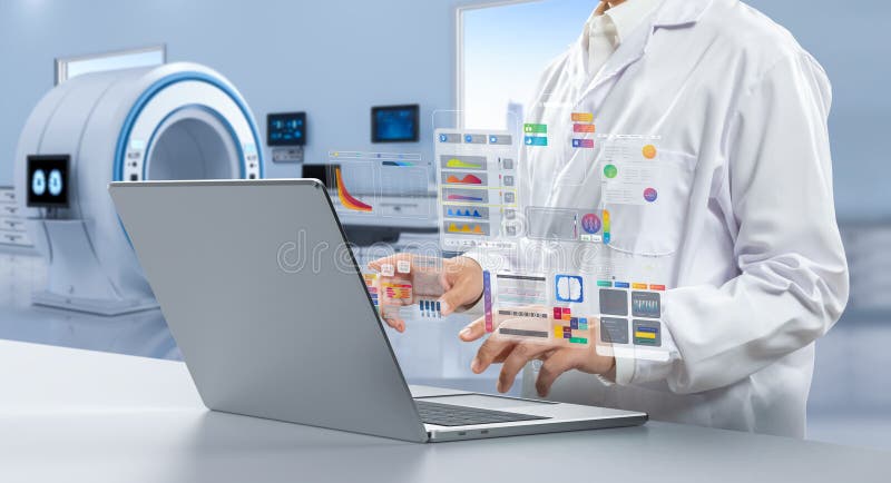 Doctor with Graphic Interface Display in Hospital Room Stock Image ...