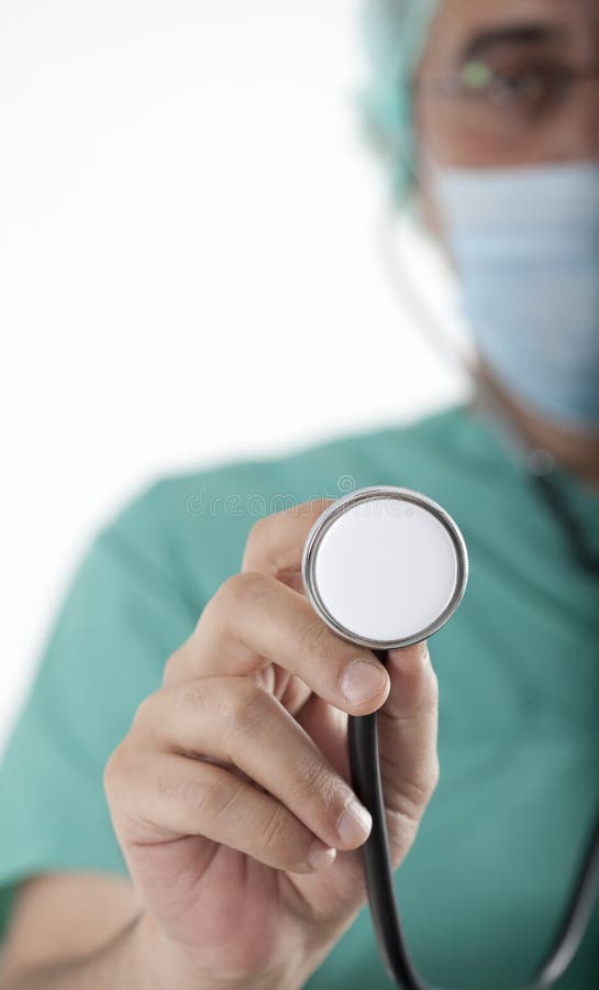 Doctor in Green Uniform with Stethoscope Stock Photo - Image of hand ...