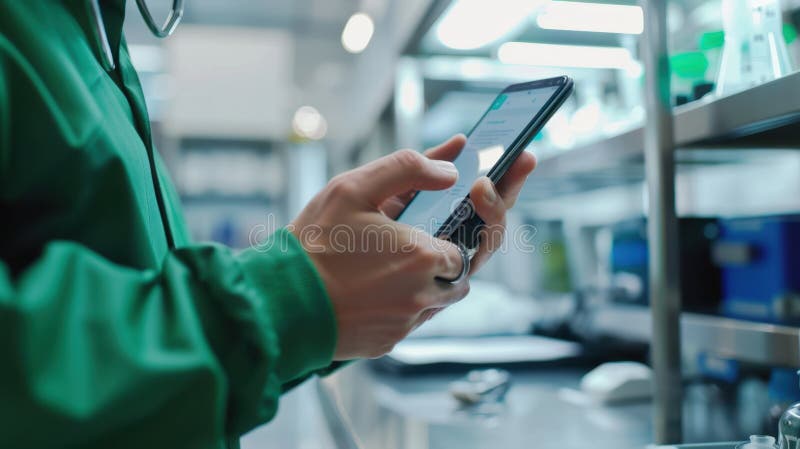 Doctor Using Smartphone in Lab.AI Generated Image Stock Image - Image ...