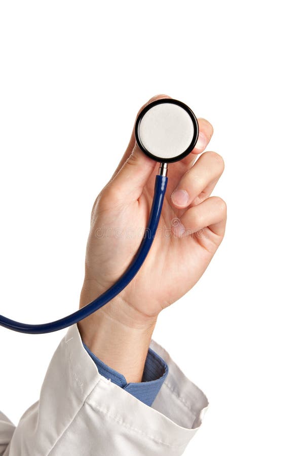 Hand of Doctor with a Stethoscope on Blue Background. Healthcare ...