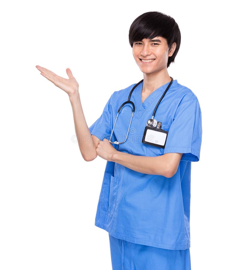Doctor with hand present stock photo. Image of male, professional ...