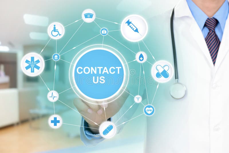 Doctor Hand Touching CONTACT US Sign on Virtual Screen Stock Photo ...