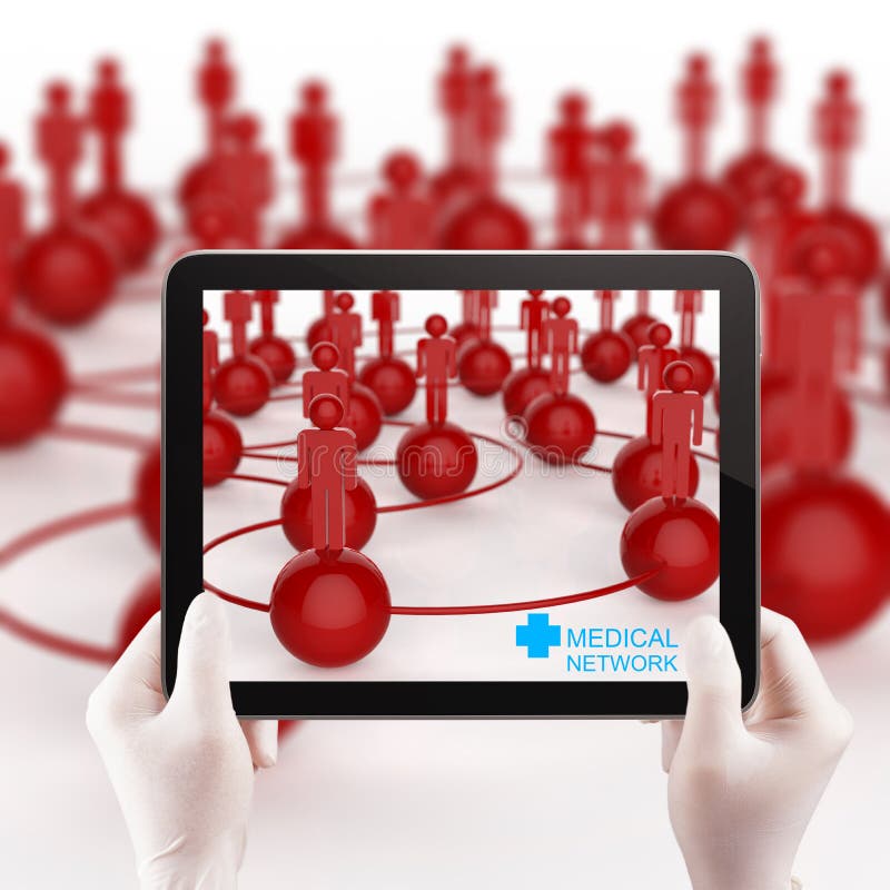 Doctor Hand Use Tablet Presents the Medical Network Stock Illustration ...
