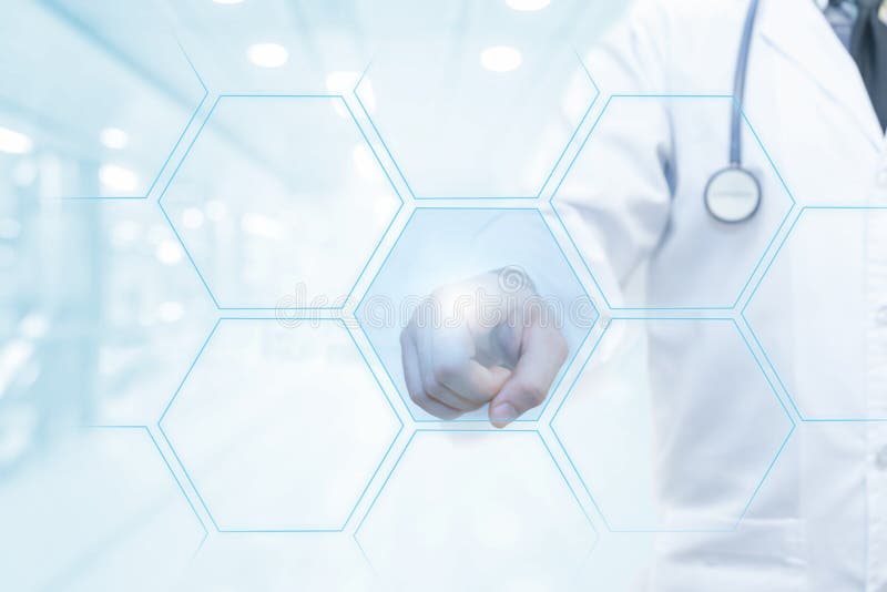 Doctor Hand Working on Visual Screen Interface As Professional Medicine ...