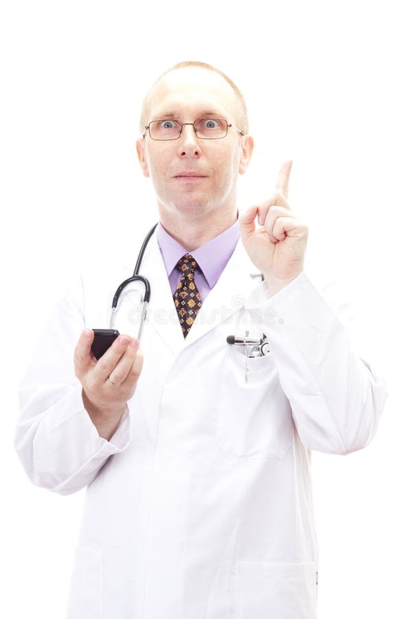 Doctor Having Idea Who To Call Stock Photo - Image of confident ...
