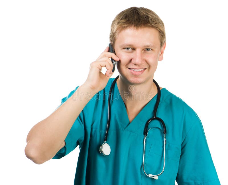Male doctor on the phone stock photo. Image of smile - 26485616