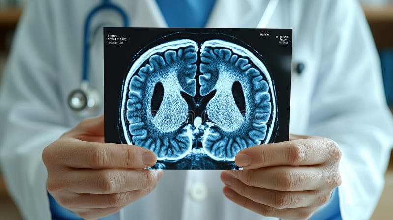 Doctor Holding Brain MRI Scan in Medical Office Stock Illustration ...