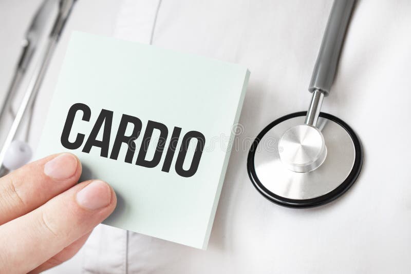 Doctor Holding Card in Hands and Pointing the Word CARDIO Stock Photo ...