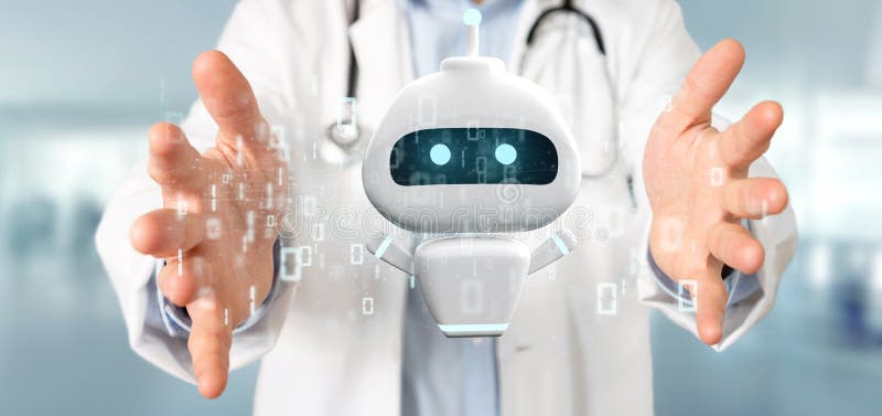 Doctor Holding Chatbot with Binary Code 3d Rendering Stock Photo ...