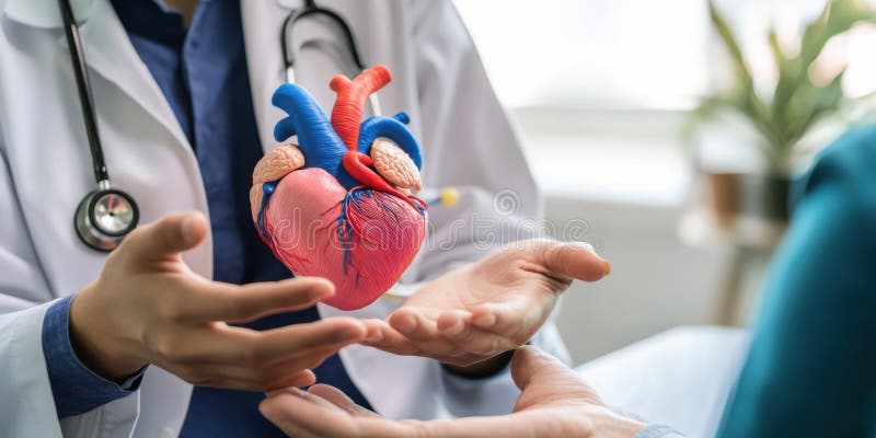 A Doctor Holding a 3D Model of a Human Heart, Explaining Its Structure ... A Doctor Holding a 3D Model of a Human Heart, Explaining Its Structure ...
