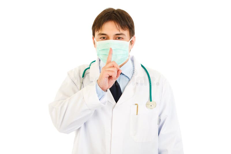 Doctor Holding Finger at Mouth. Shh Gesture Stock Photo - Image of ...