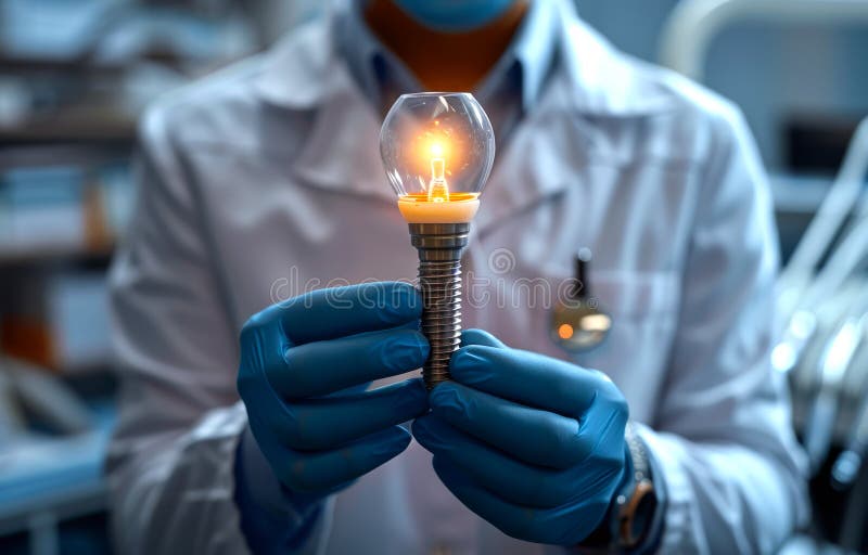 A Doctor Holding a Light Bulb in His Hand Stock Illustration ...