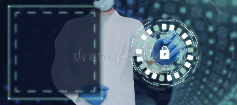 Doctor Holding Pen and Pointing on Digitally Generated Padlock and ...