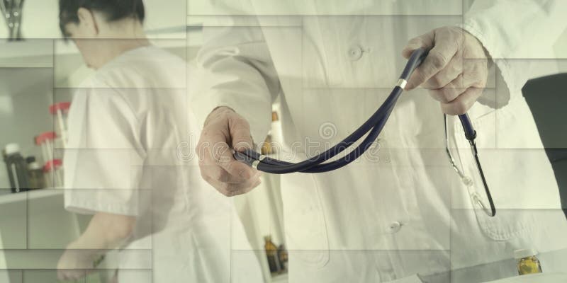 Doctor Holding a Stethoscope, Geometric Pattern Stock Illustration ...