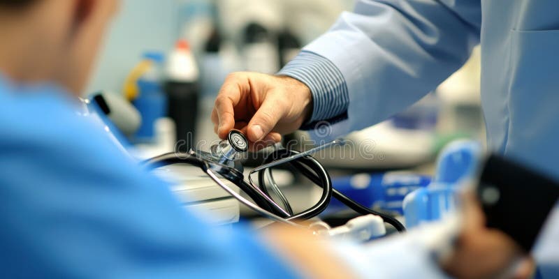 Doctor Holding a Stethoscope in a Medical Setting Stock Illustration ...